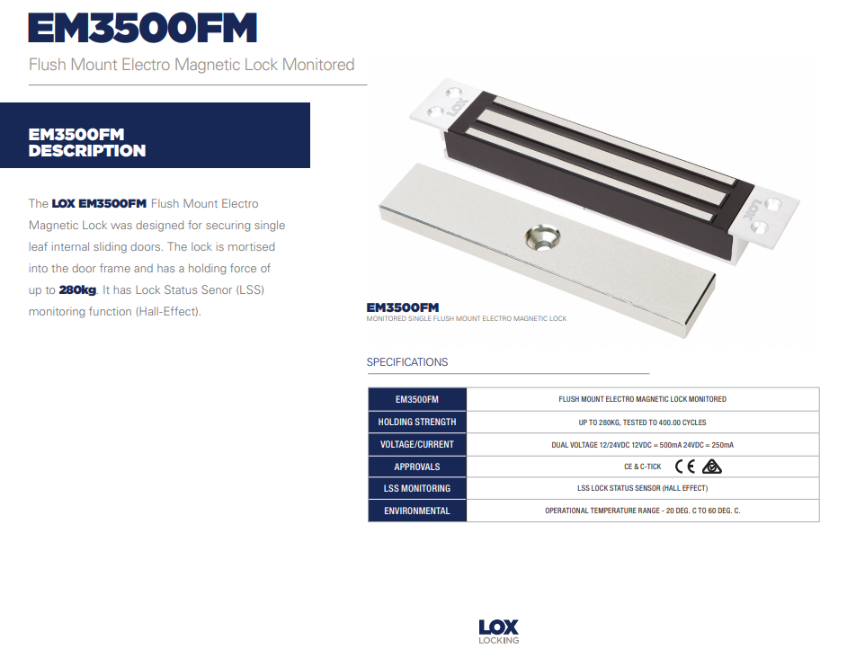 LOX Mini Mag Lock 12/24VDC Flush Mount Single Monitored — Zankap Pty Ltd