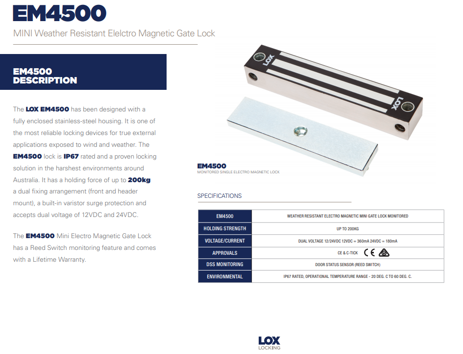 LOX Micro Mag Lock 12/24VDC Single Weather Resistant Monitored (L&Z: A ...