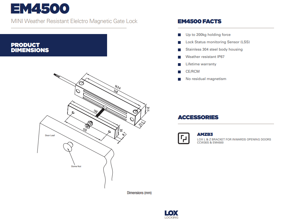 LOX Micro Mag Lock 12/24VDC Single Weather Resistant Monitored (L&Z: A ...