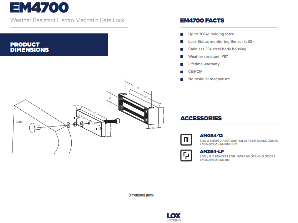 LOX Mini Mag Lock 12/24VDC For Gates, Dual-Fixing Face / Side Mount, W ...