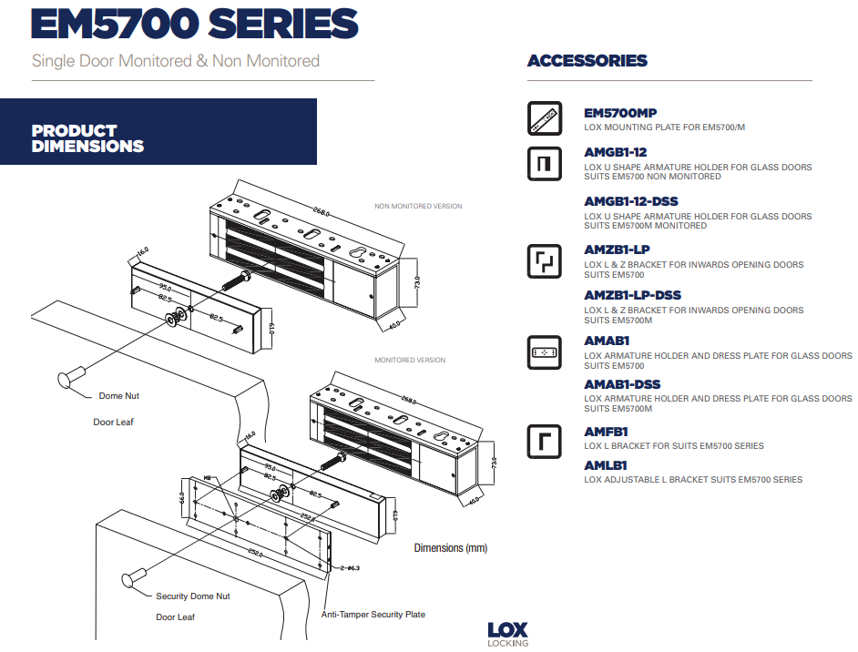LOX Standard Mag Lock 12/24VDC Single (L&Z: AMZB1-LP) — Zankap Pty Ltd